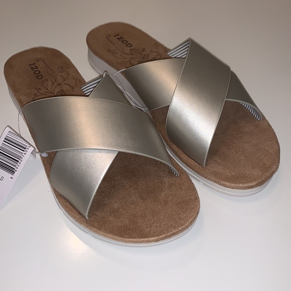 Izod | Shoes | Izod Alyssa Gold Cross Slide Sandals | Poshmark
